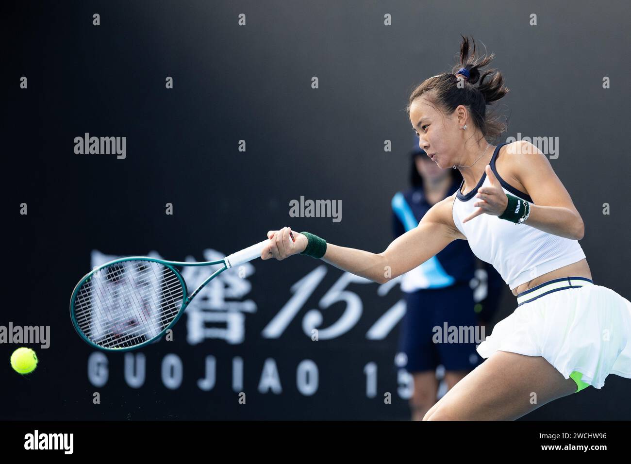 Melbourne, Australia. 16th Jan, 2024. Yuan Yue of China hits a return ...