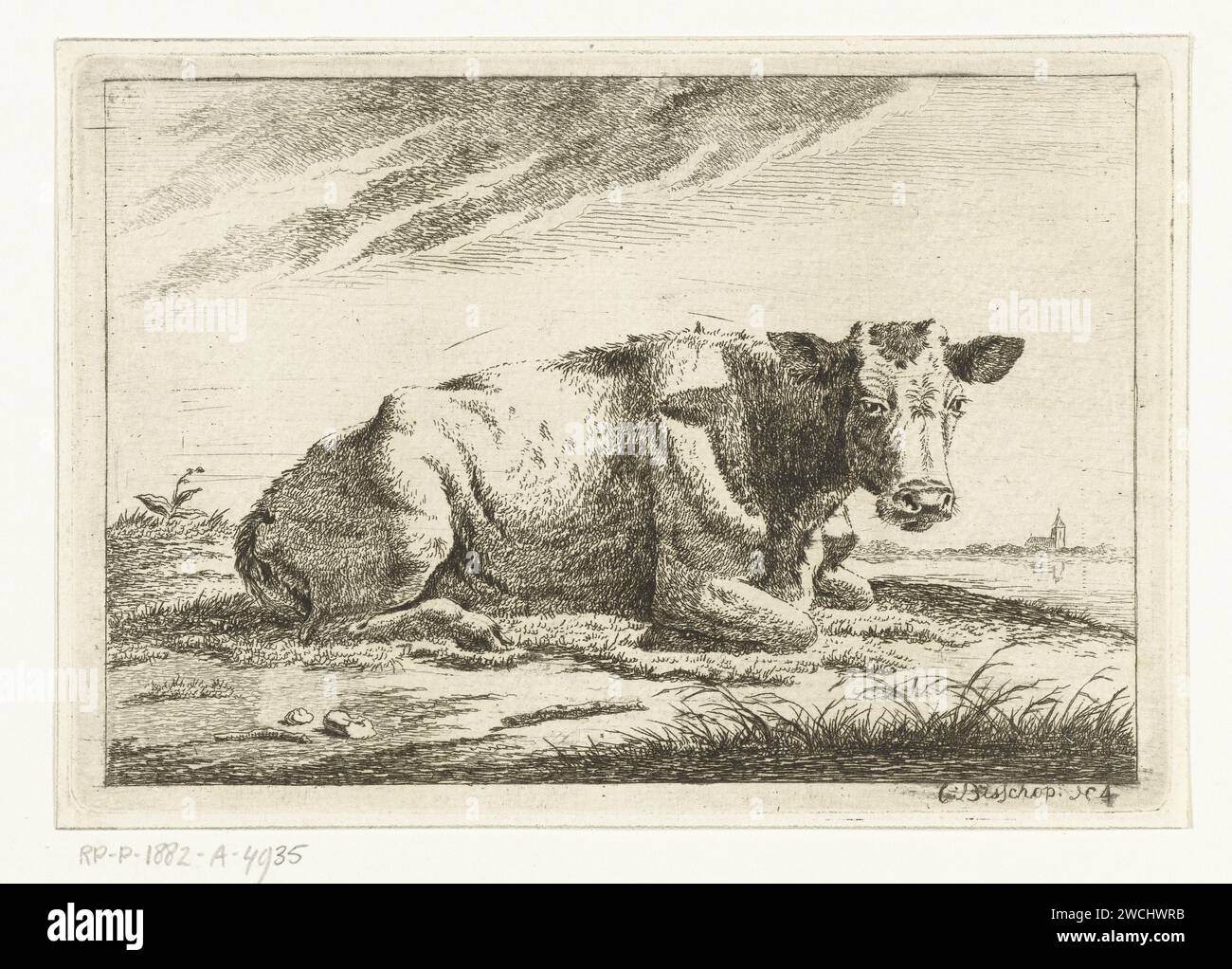 Landscape with lying cow without horns, Cornelis Bisschop (1762-1829 ...