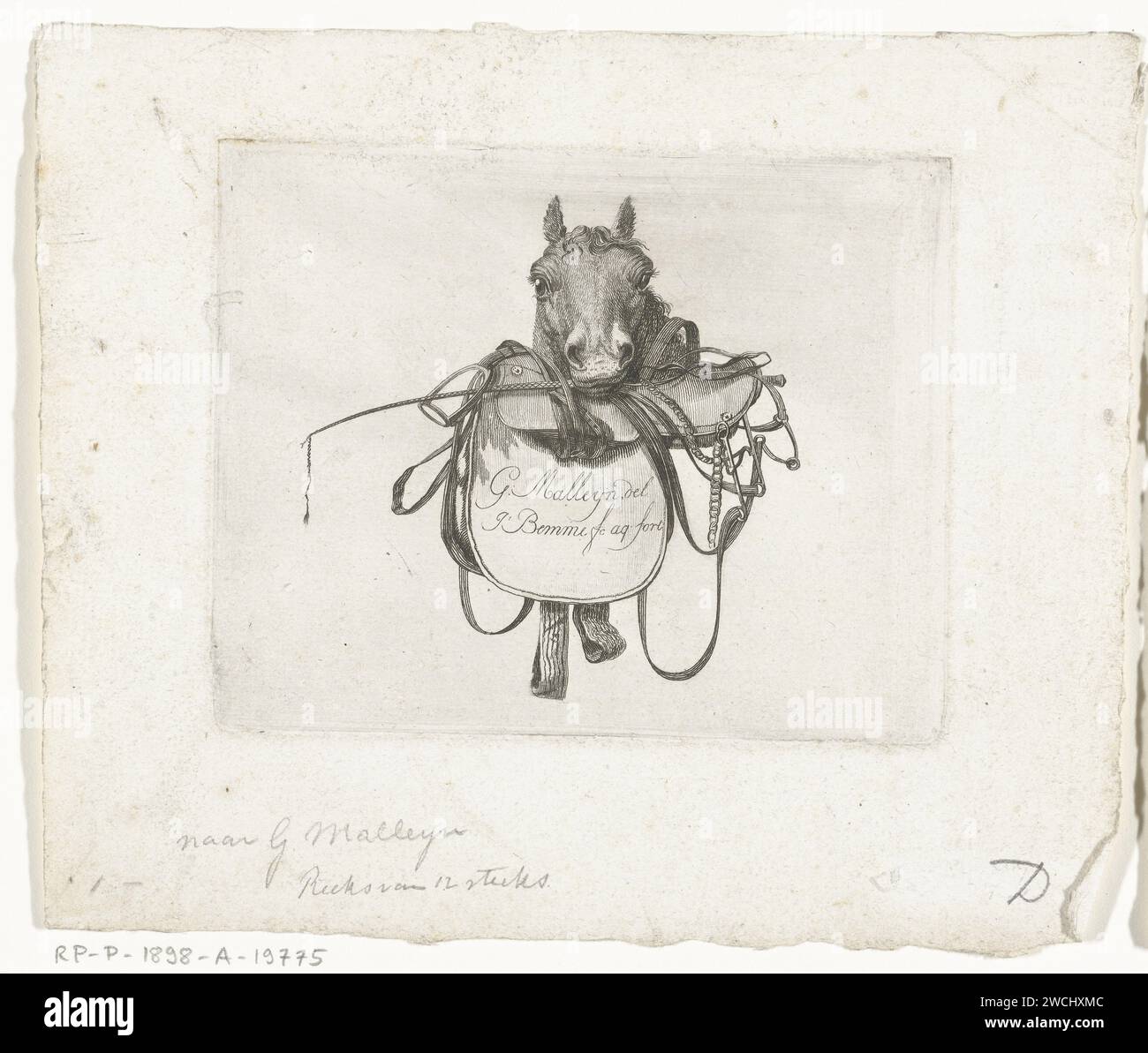 Horse head with saddle and reins in the mouth, Joannes Bemme, after ...