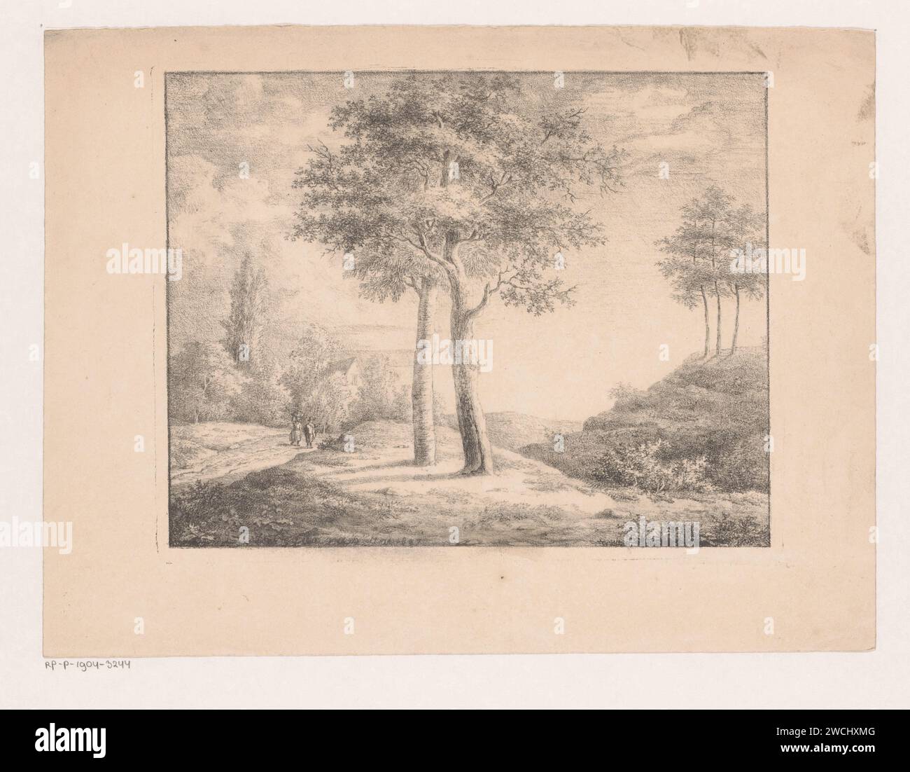 Landscape with two trees in the middle, Jan Jacob Teyler van Hall, 1827 ...
