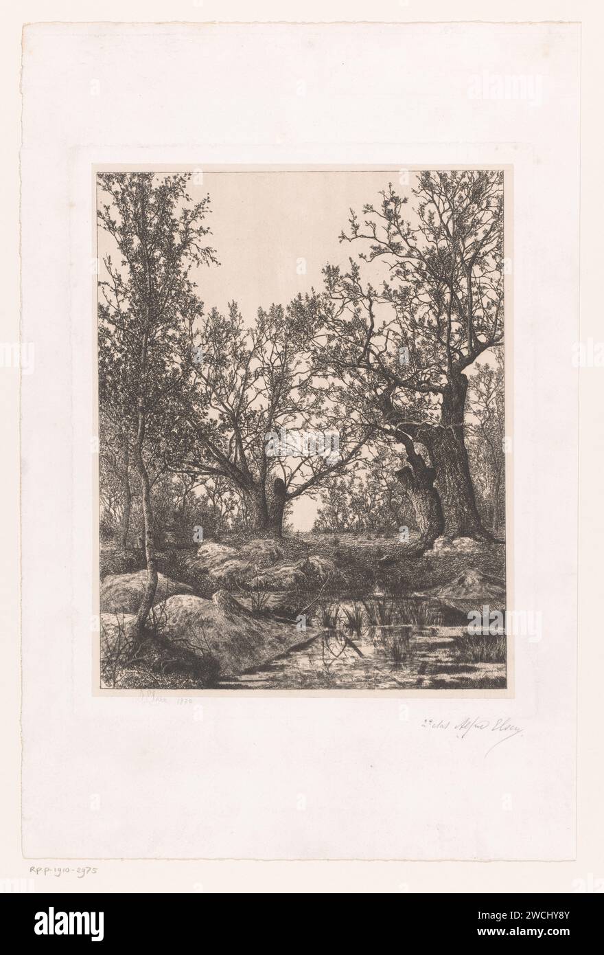 Landscape with trees and swamp, Alfred Elsen, 1879 print paper. etching ...