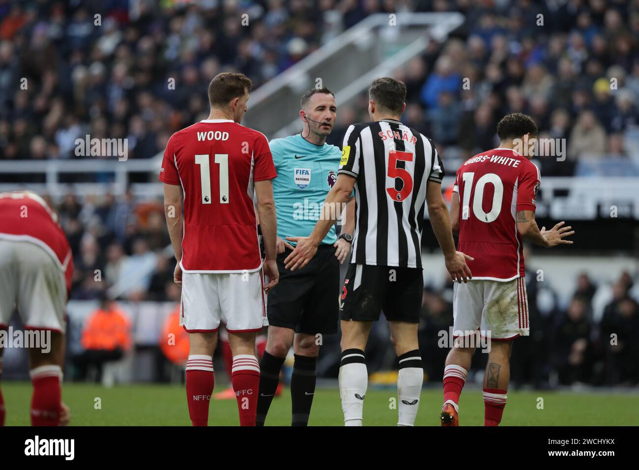 Fabian Schar of Newcastle appeals to referee Sam Barrott - Newcastle ...