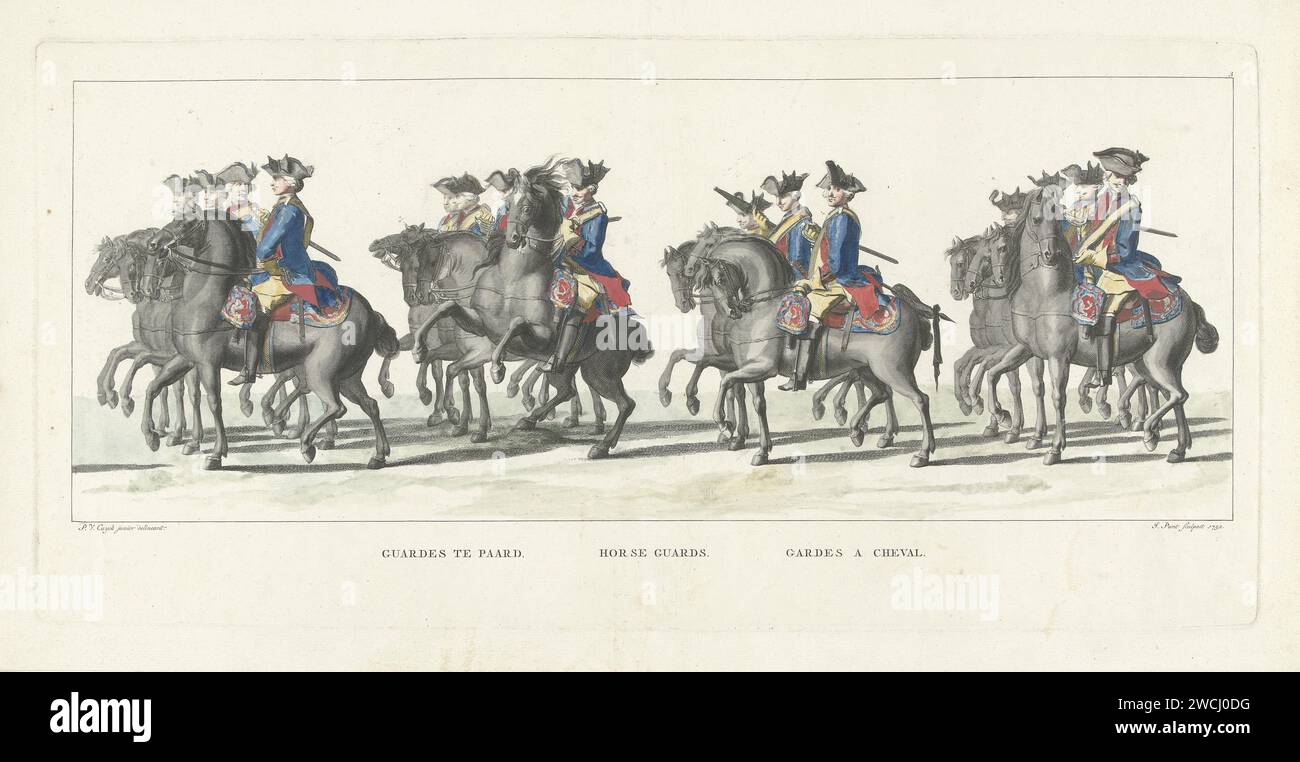 Corpse of Willem IV, 1752, plate 3, 1752 print Four groups of Gardes on ...