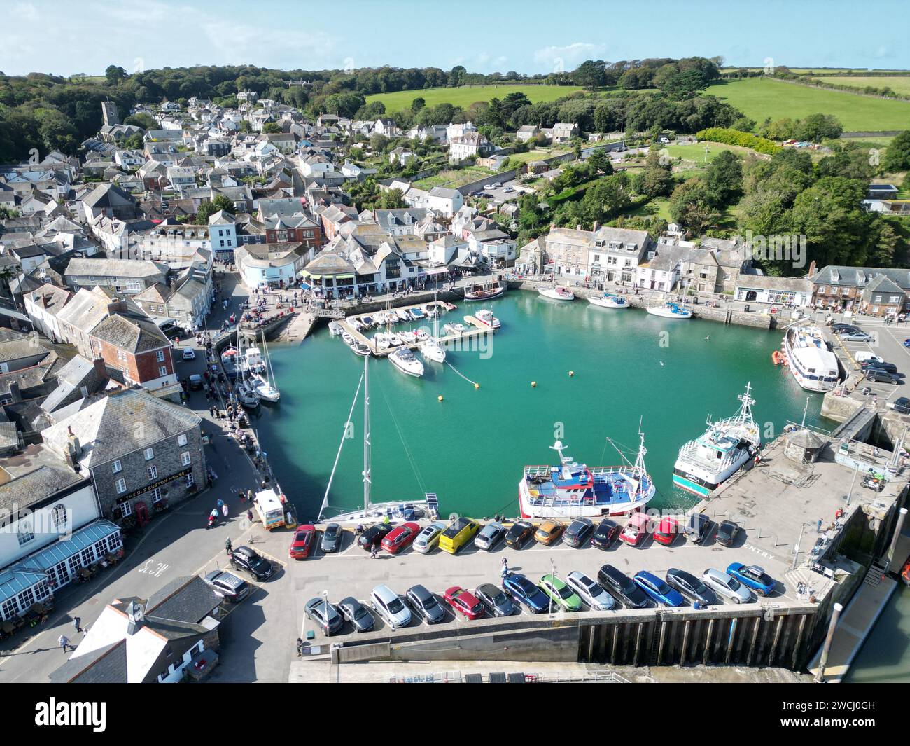 Padstow harbour Cornwall UK drone , aerial , view from air Stock Photo ...
