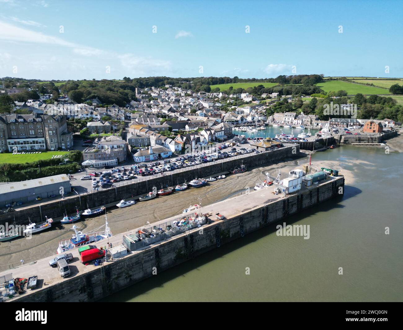 Fishing boats Padstow Cornwall UK drone , aerial , view from air Stock ...