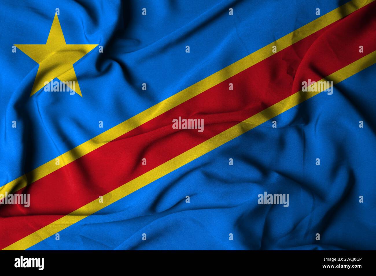 Selective focus of congo flag, with waving fabric texture. 3d ...