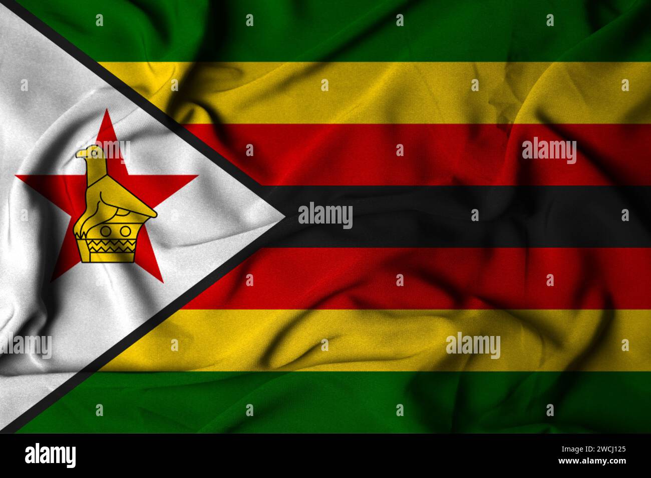 Selective focus of zimbabwe flag, with waving fabric texture. 3d ...