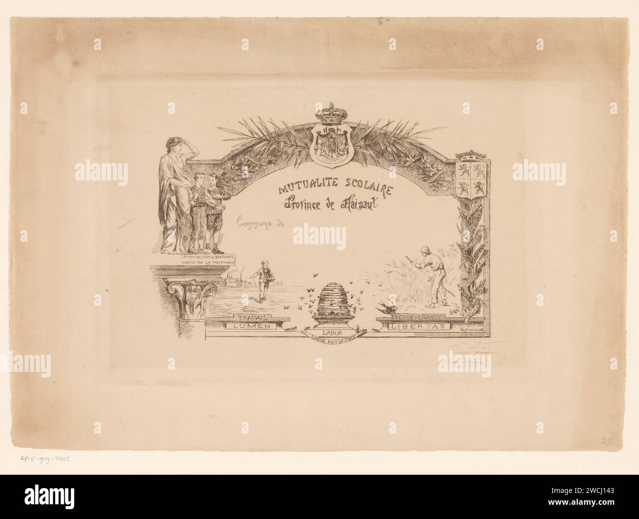 Diploma for the Mutualité Scolaire, Hainaut, Marie Danse, After Unknown ...