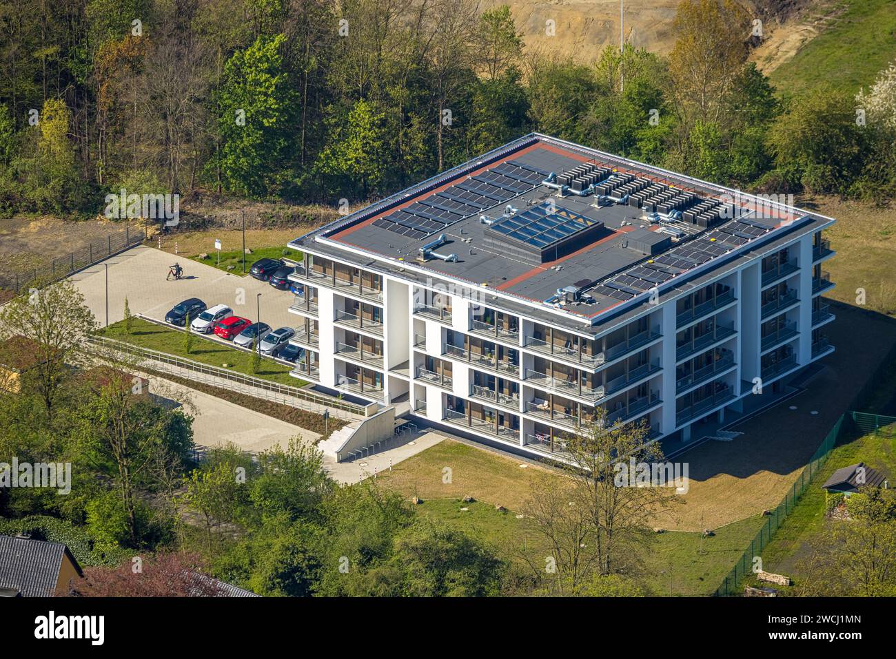 Aerial view, solar house, Eilater Weg corner Wilhelm-Bläser-Straße ...