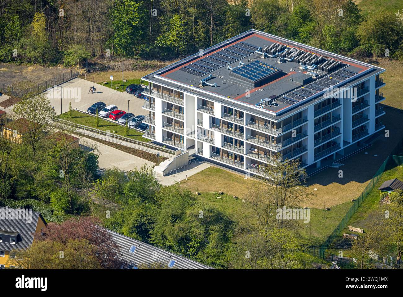 Aerial view, solar house, Eilater Weg corner Wilhelm-Bläser-Straße ...