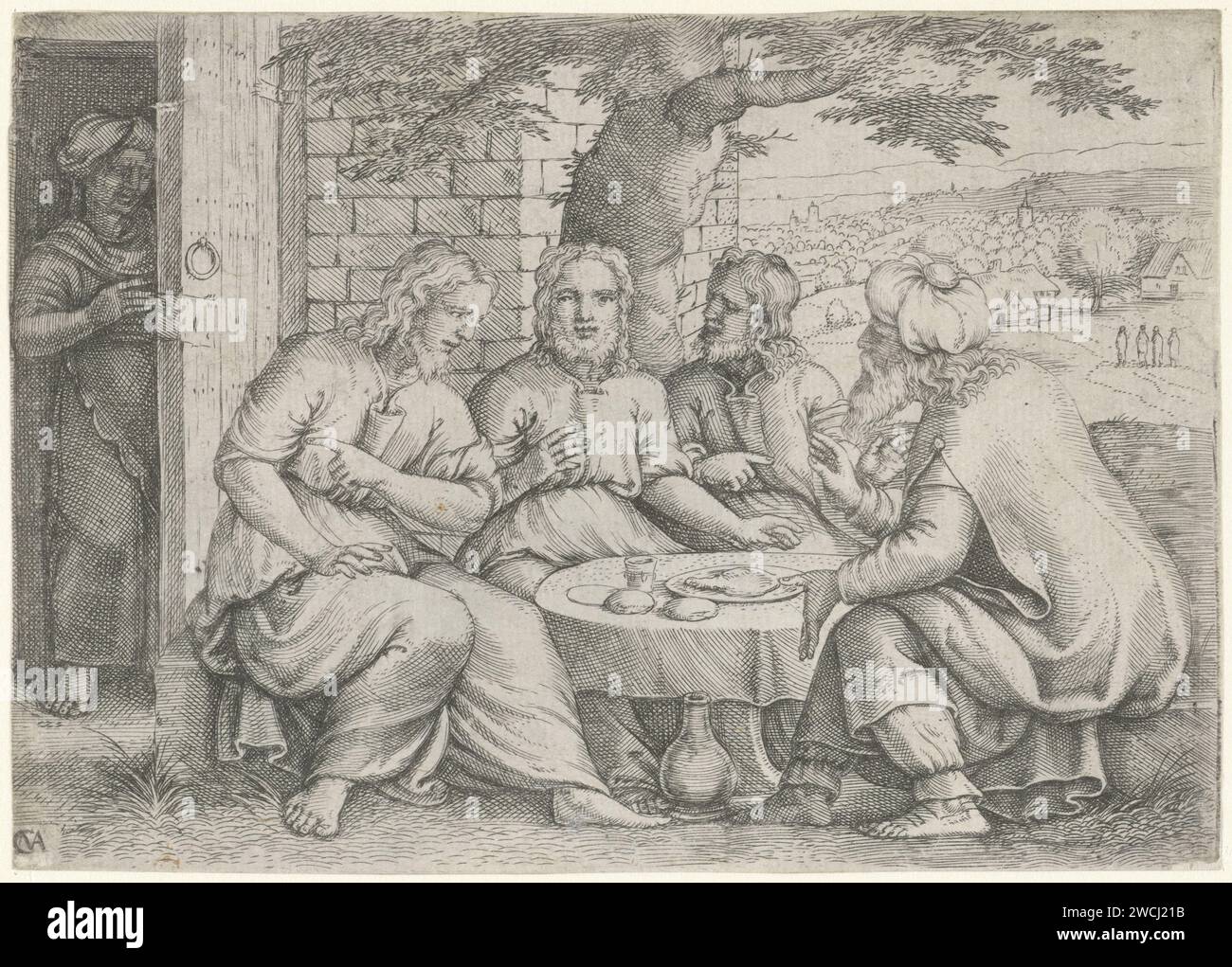 Abraham receives the three angels, Cornelis Massijs, 1545 print Abraham ...