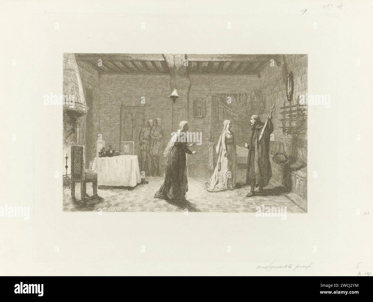 Figures in an inner room of a castle, Jacob Taanman, 1875 print In a ...