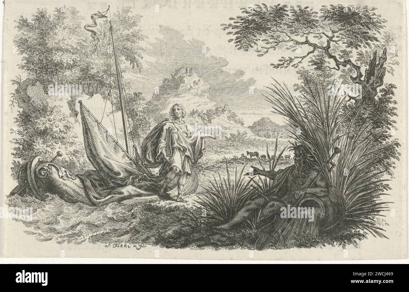 Young man leaves a boat, Simon Fokke, 1722 - 1782 print A young man ...