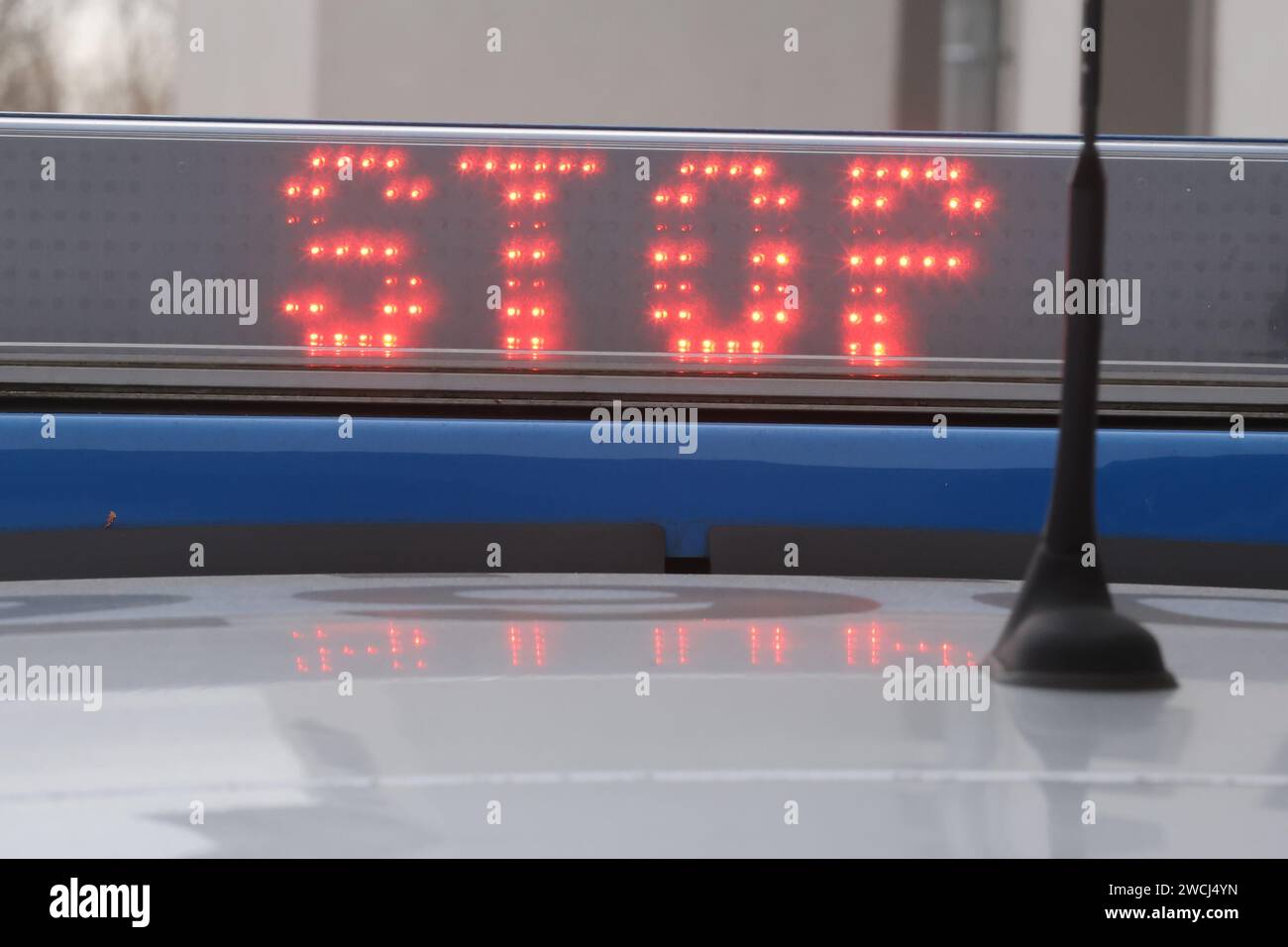 Jena, Germany. 16th Jan, 2024. The lettering "STOP" on a Thuringian ...