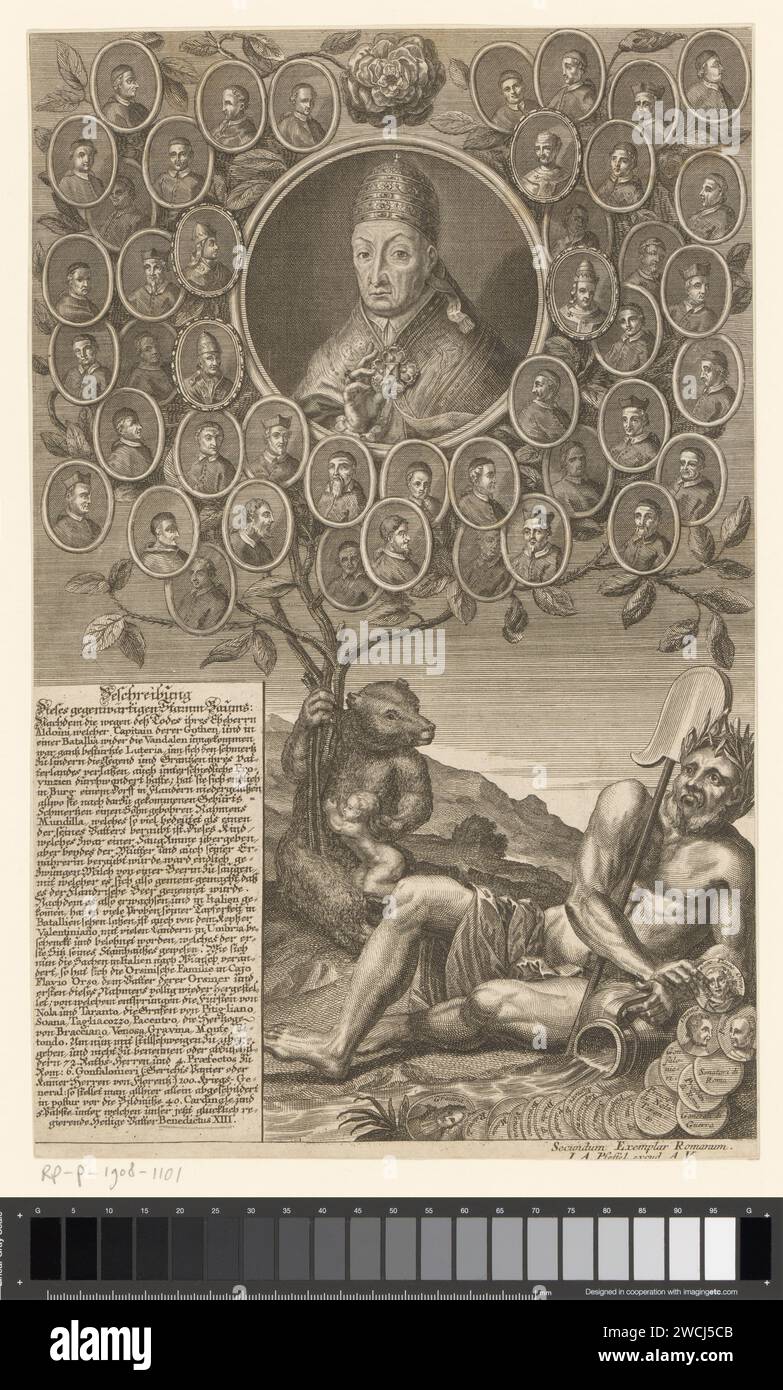 Stamboom MET PORTRET van Benedictus XIII, Johann Andreas Pfeffel (the ...