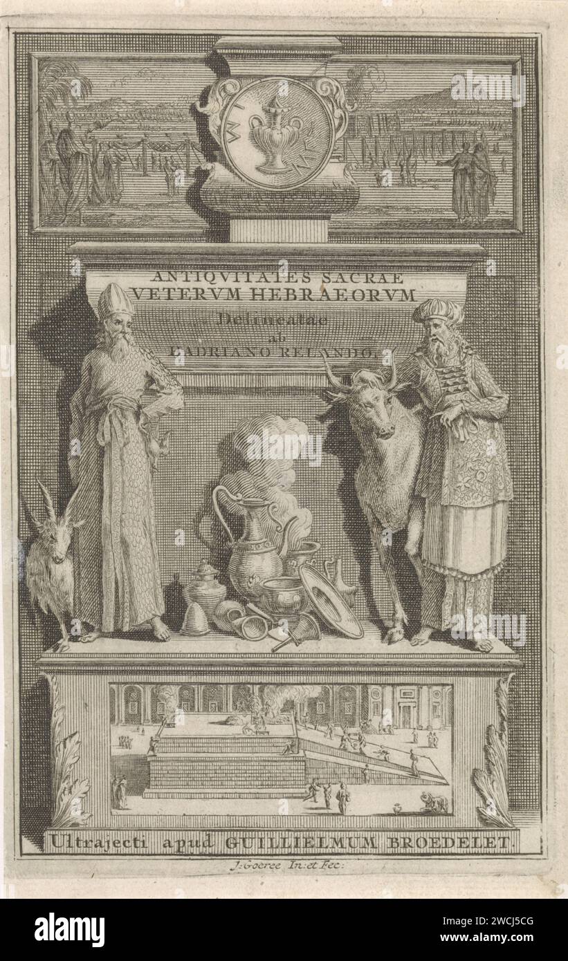 Hebrew priests on a pedestal, Jan Goeree, 1708 print In the middle a ...