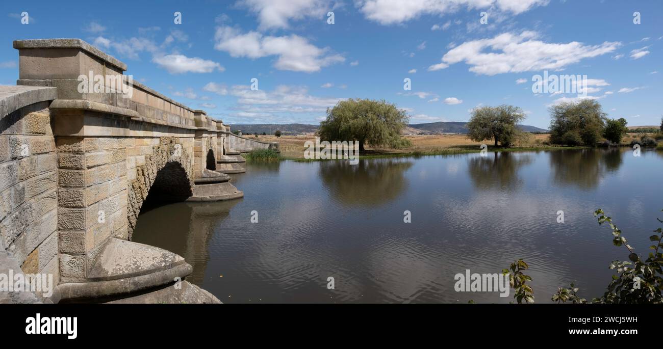 Historic sandstone convict bridge over the Macquarie river in Ross ...