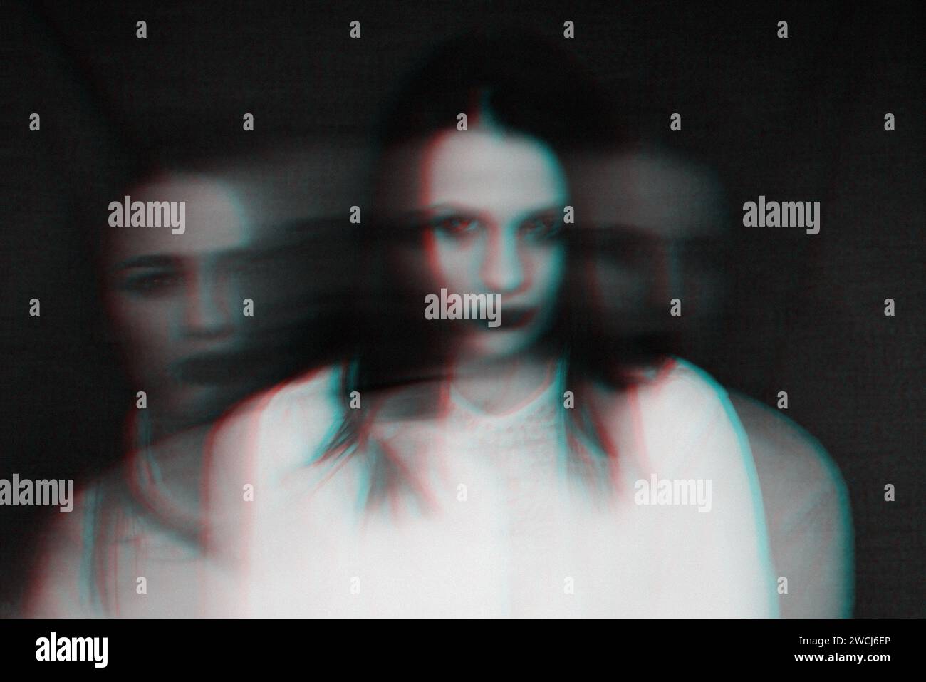 black and white portrait of a girl with mental disorders and split ...