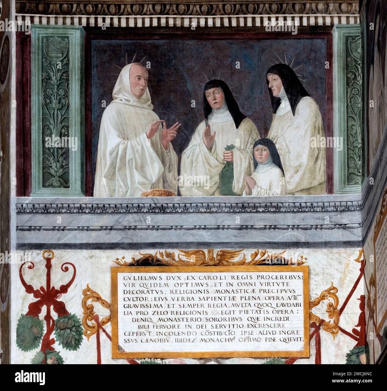 Un monaco e due monache con monaca bambina dell’Ordine Benedettino ...