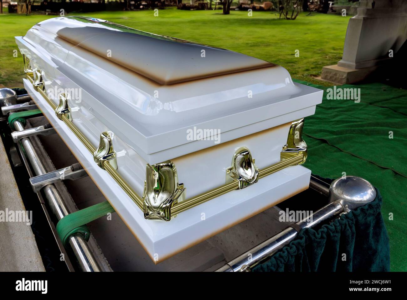 During funeral memorial service, coffin is with deceased Stock Photo ...