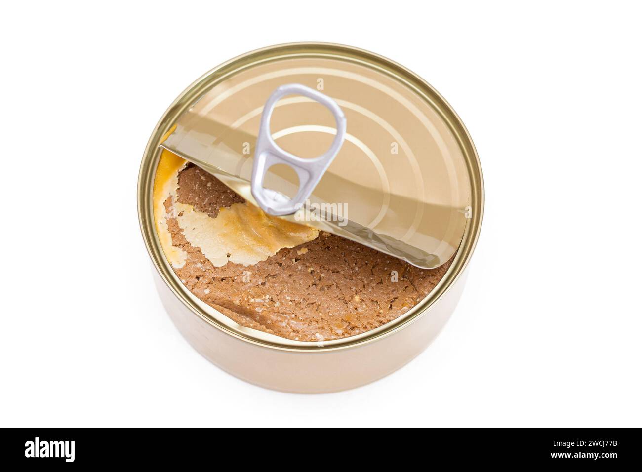 Opened Tin Can with Chicken Liver Pate Isolated on White Background ...