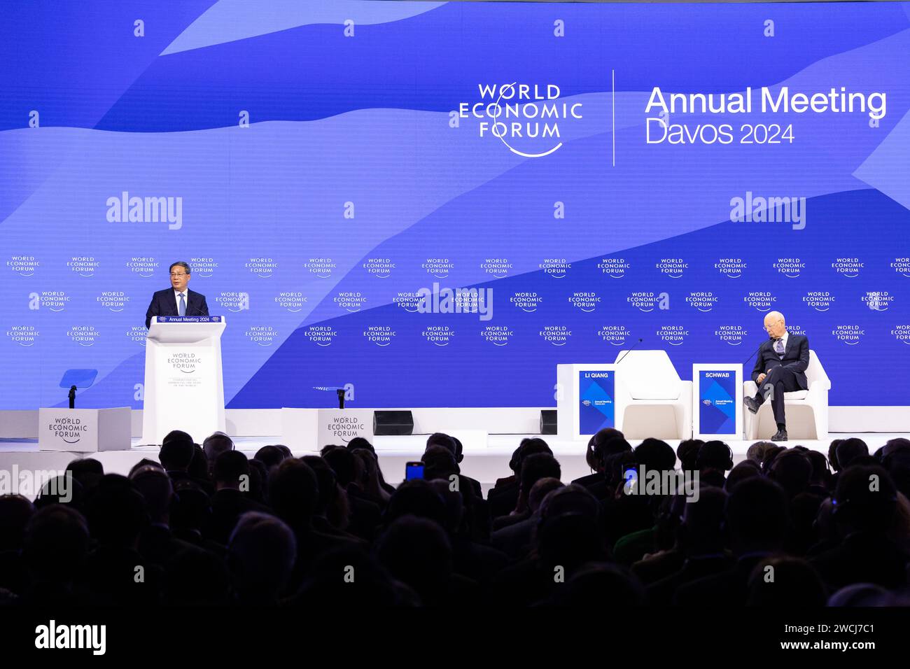 Davos, Switzerland. 16th Jan, 2024. Li Qiang (l), Prime Minister of the ...