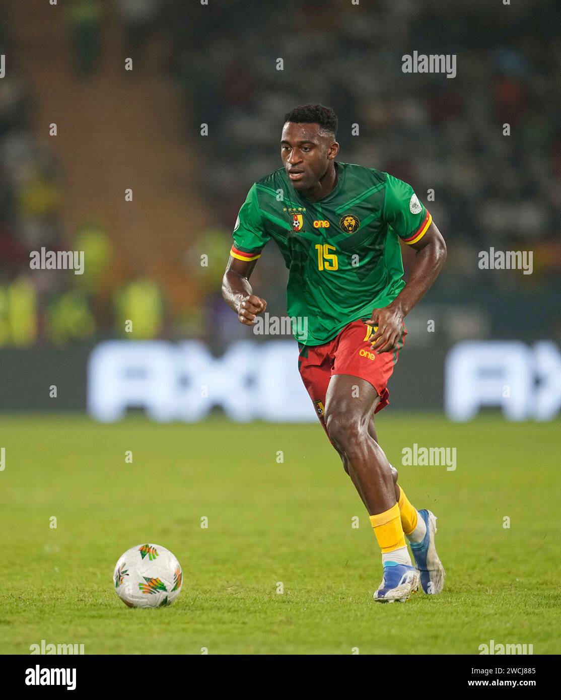 January 15 2024: Oumar Gonzalez (Cameroon) controls the ball during a ...