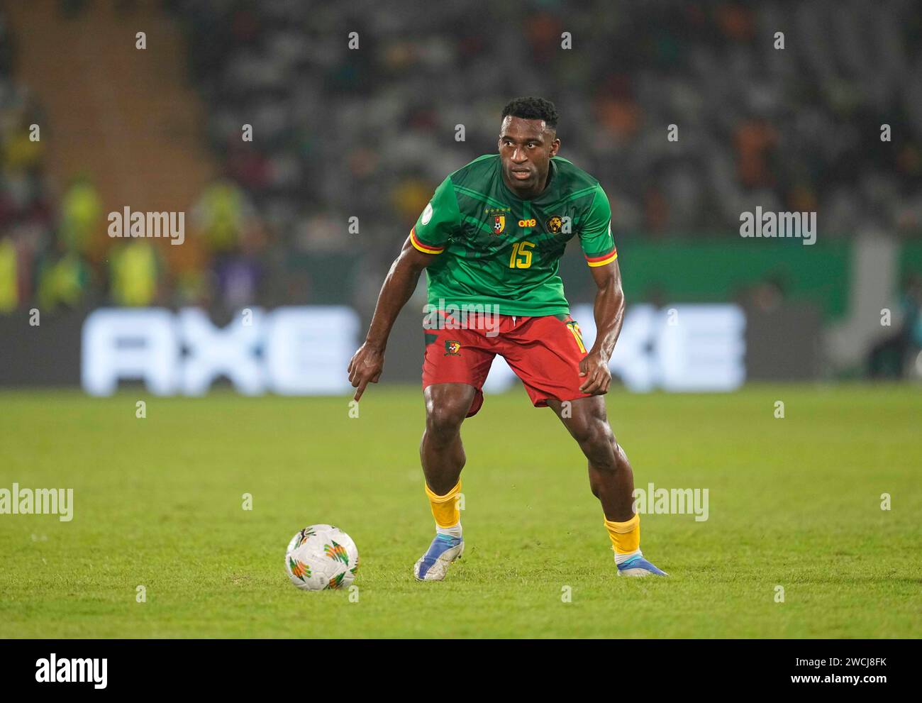 January 15 2024: Oumar Gonzalez (Cameroon) controls the ball during a ...
