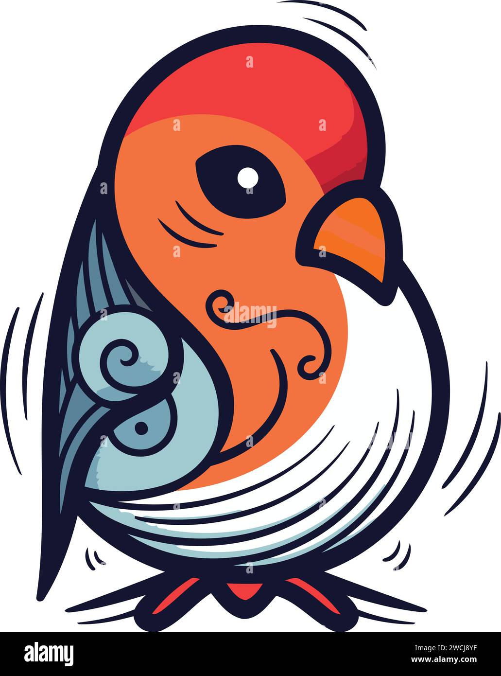 Vector illustration of a red and blue bird isolated on white background ...