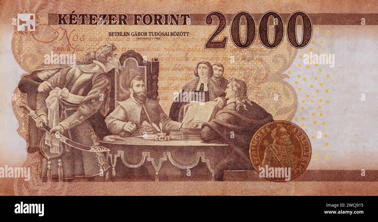 Hungarian national currency banknotes denominated in 2000 forints back ...