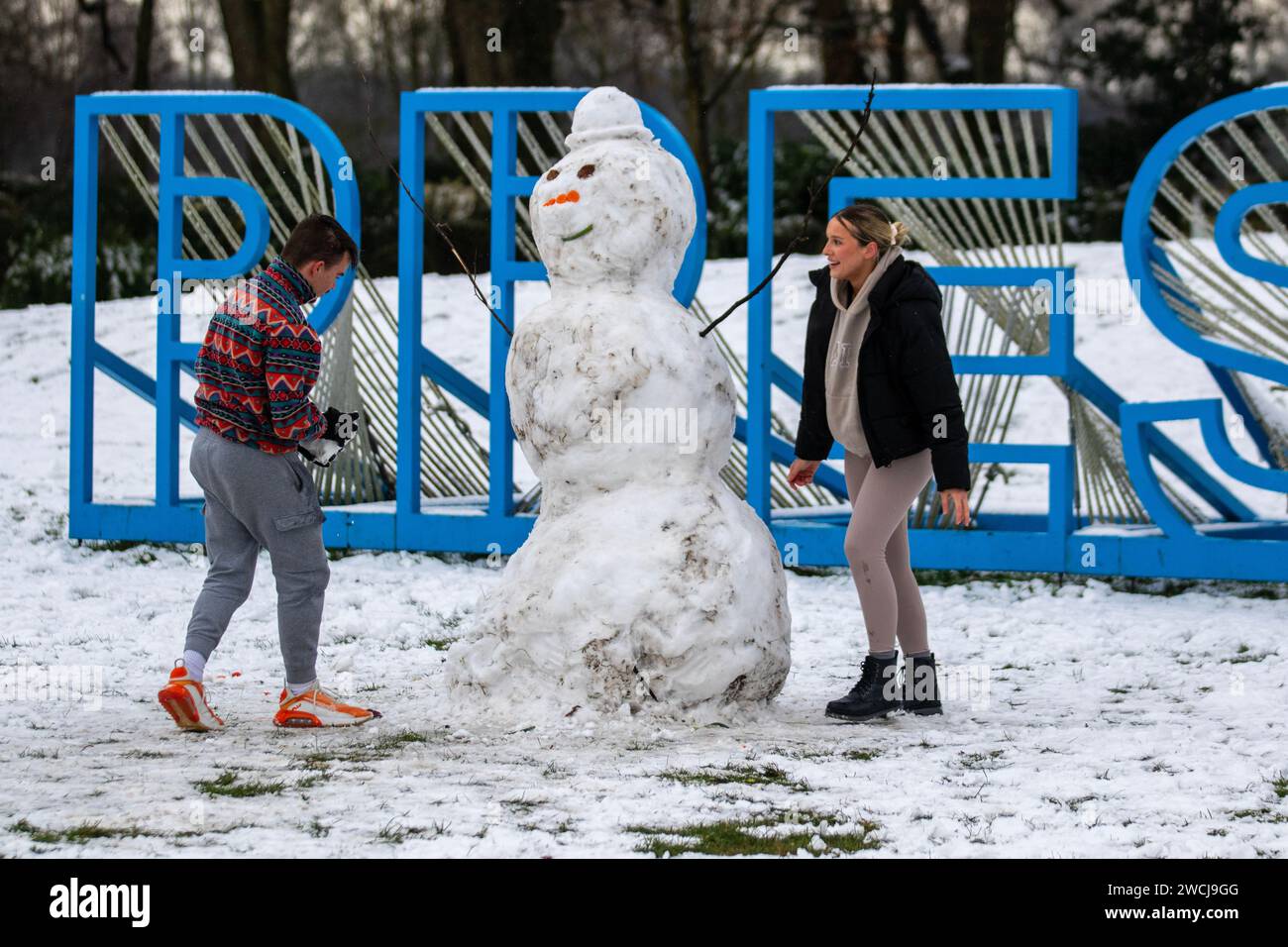 Building snowmen in Preston, Lancashire. UK Weather 16 Jan 2024 ...