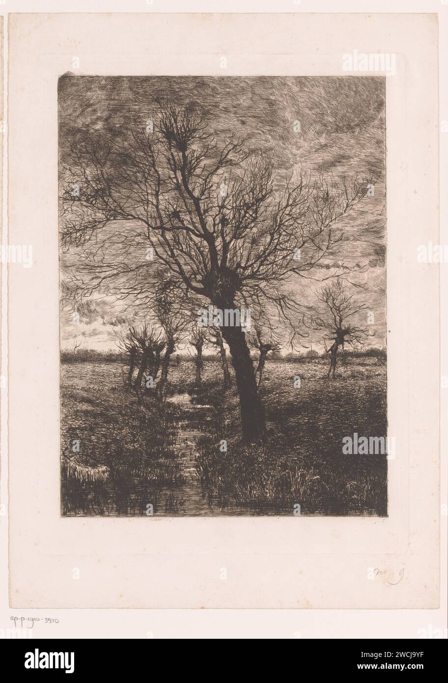 Landscape with willows on a stream, Jules Guiette, 1862 - 1901 print ...