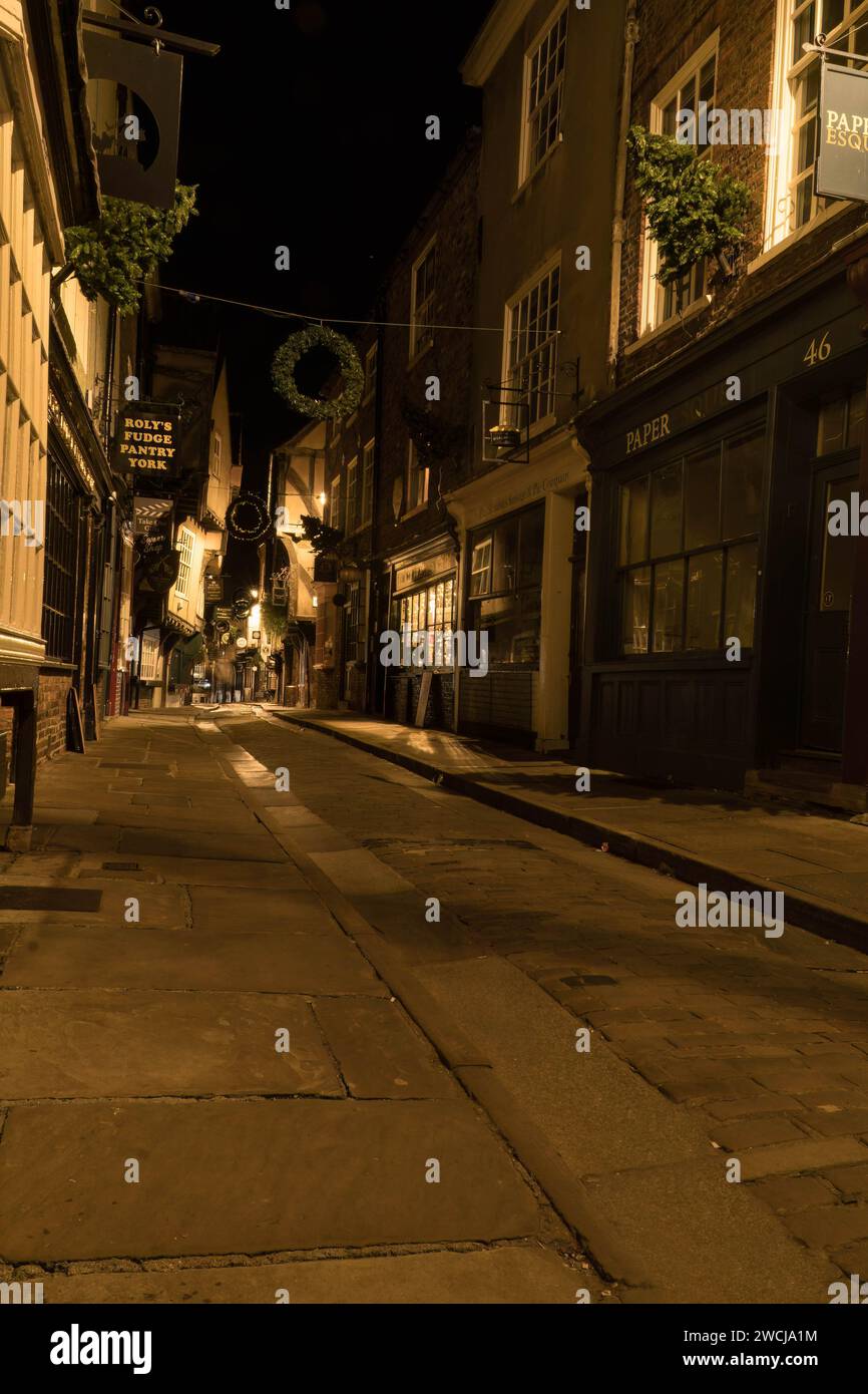 The Shambles by night, an ancient cobbled street in the heart of York ...