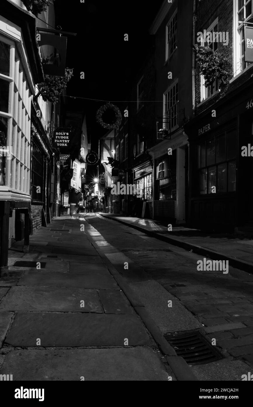 The Shambles by night, an ancient cobbled street in the heart of York ...