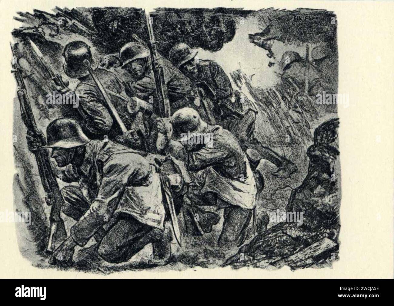 6 Künstler-Postkarten ''Frontbilder 1918'' nach Original-Litographien ...