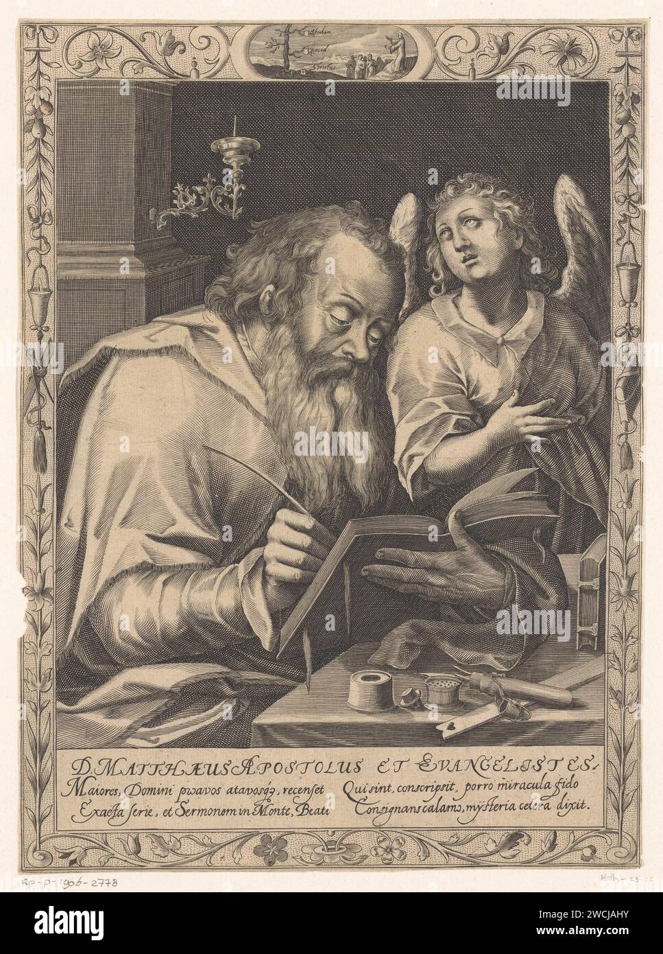 Mattheus de Apostle en Evangelist, Dietrich Krüger, 1615 print Scene ...