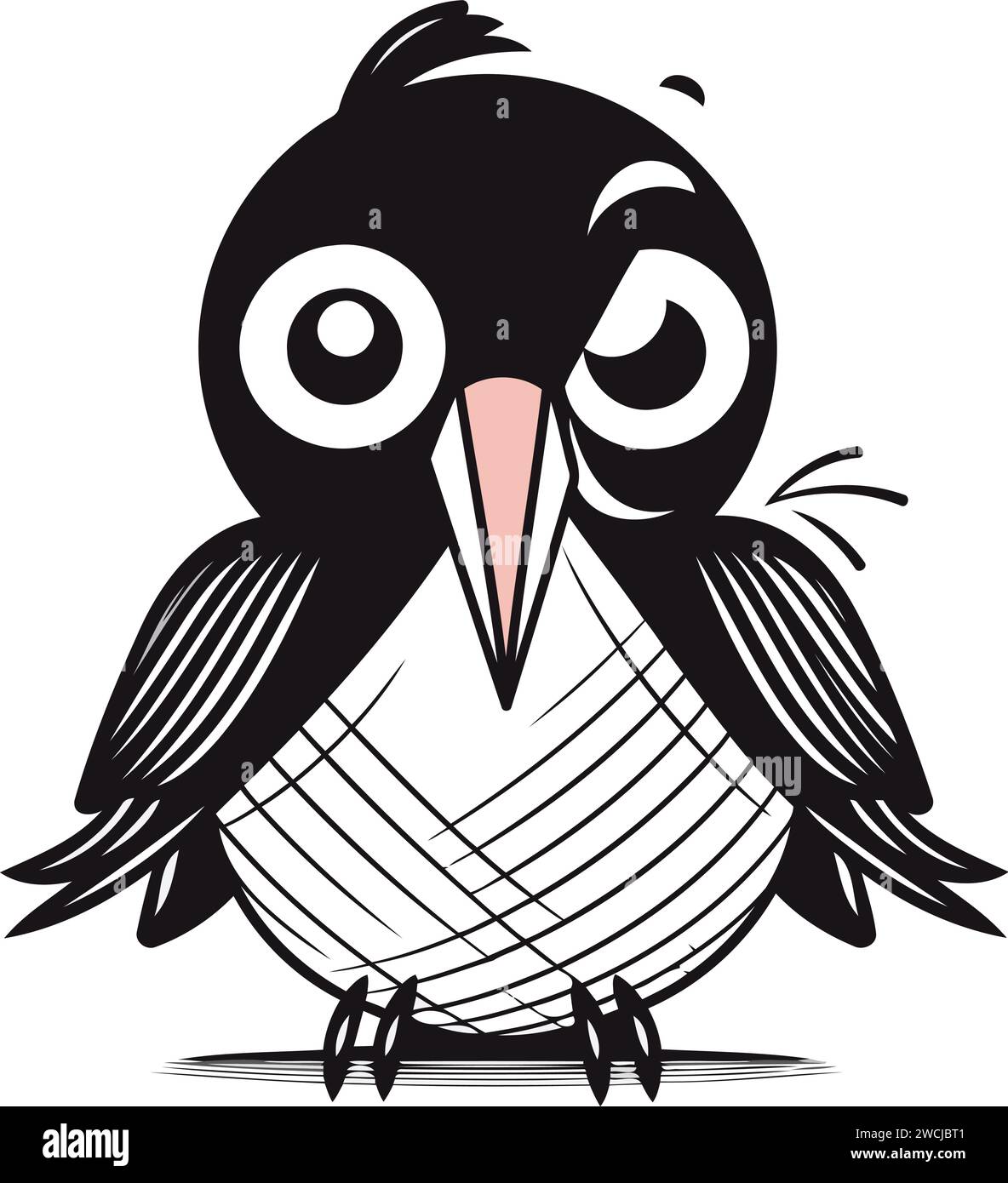 Cute cartoon black crow isolated on white background. Vector ...