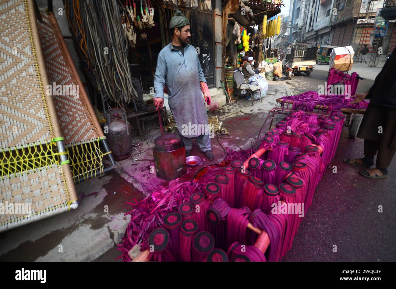 Peshawar, Peshawar, Pakistan. 16th Jan, 2024. Slingshot on sale at market in Peshawar.A ...