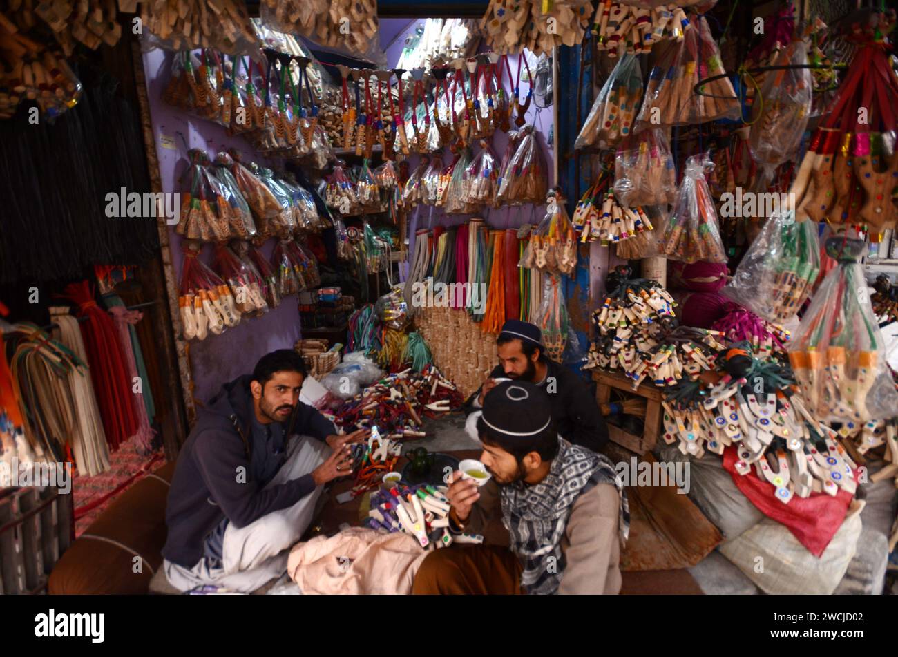 Peshawar, Peshawar, Pakistan. 16th Jan, 2024. Slingshot on sale at market in Peshawar.A ...