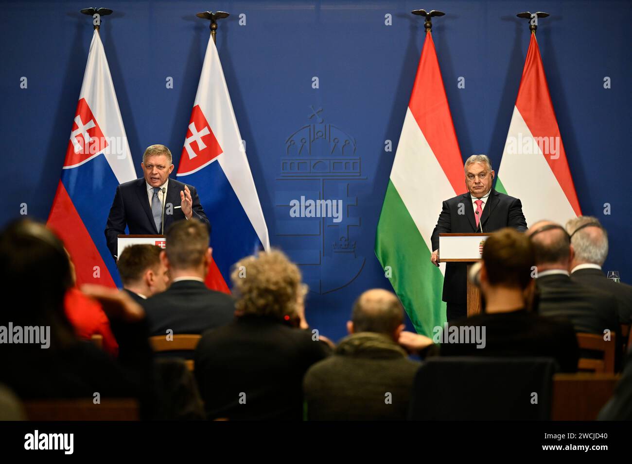 Slovakia's Prime Minister Robert Fico speaks during a press conference ...