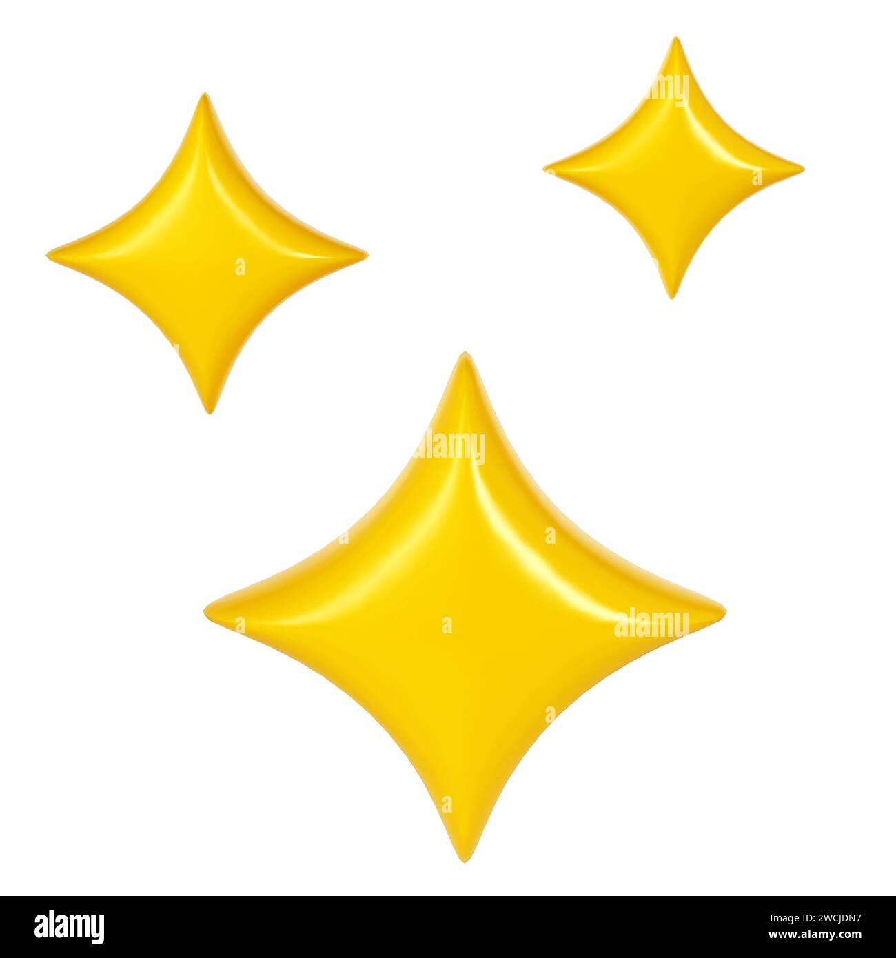 3d winter yellow Christmas stars sparkle. Cute shiny star shaped object ...