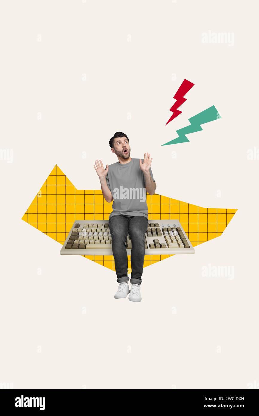 Vertical composite creative collage photo illustration of astonished ...