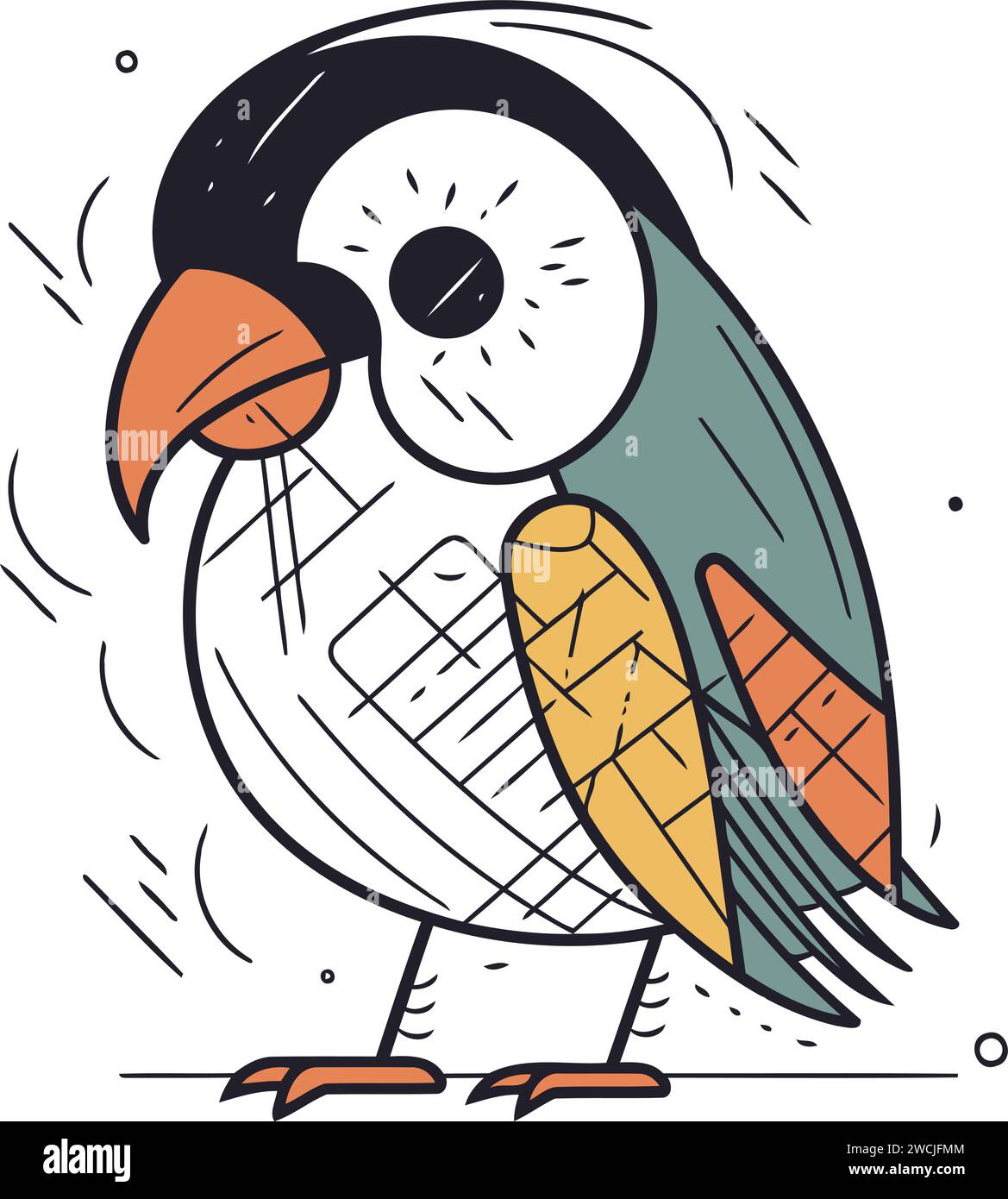 Cute cartoon parrot. Vector illustration in line art style Stock Vector ...