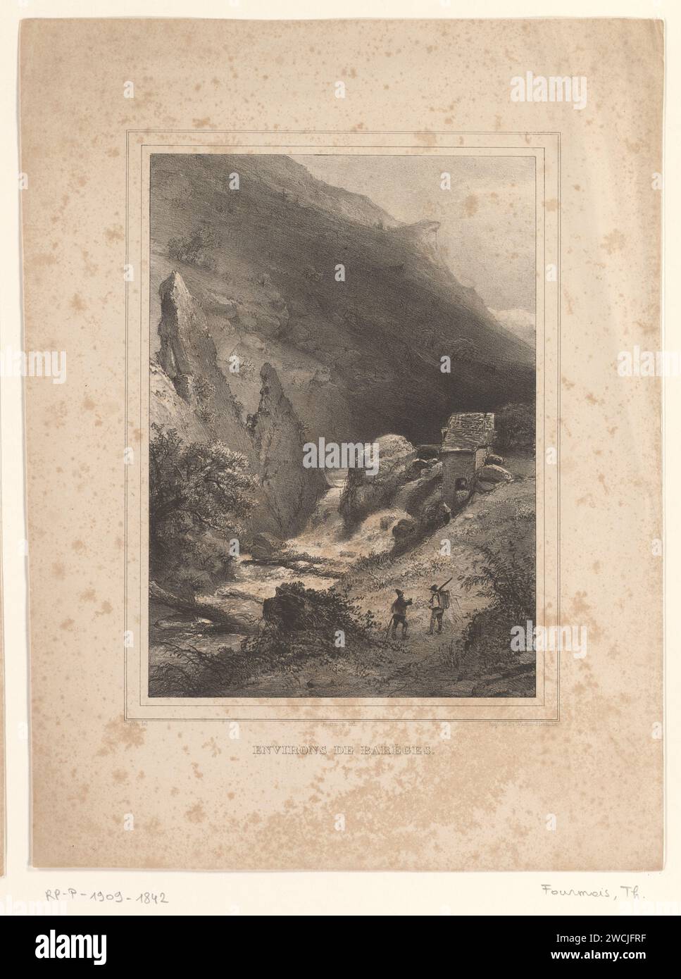 Mountain landscape with two walkers in the surroundings of Barèges ...