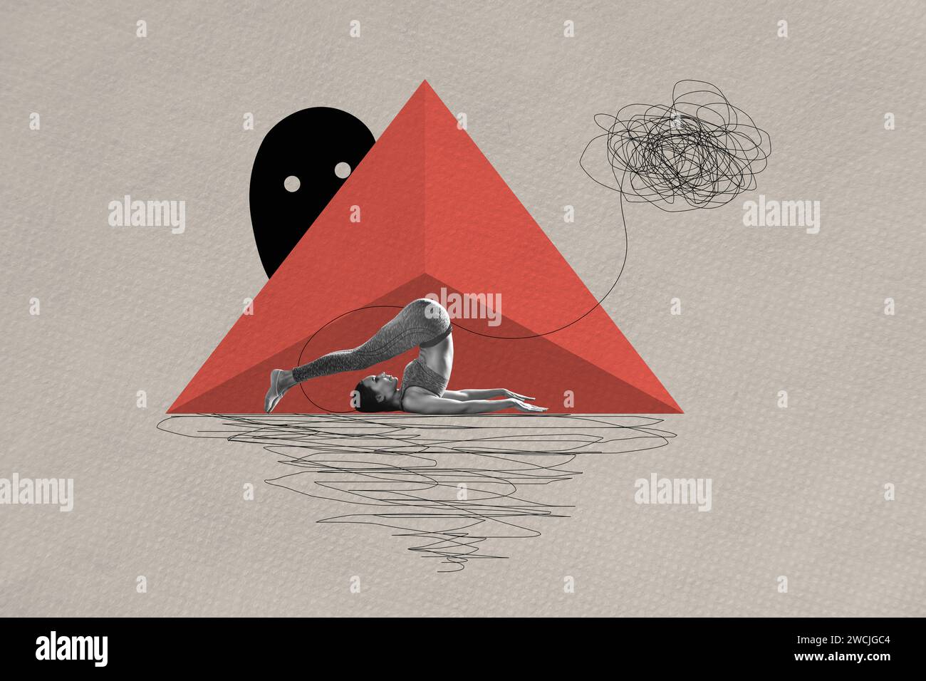 Composite collage image of yoga female tangled negative thoughts ...