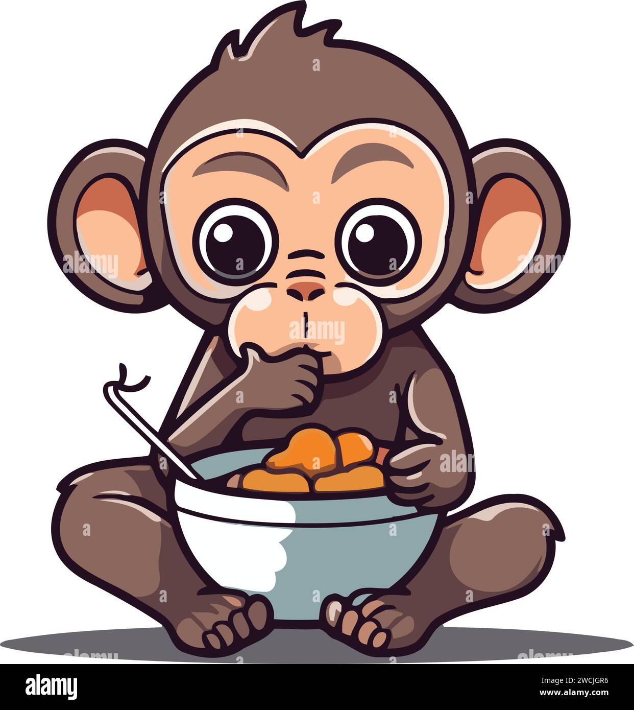 Monkey with a bowl of food isolated on white background. Vector ...