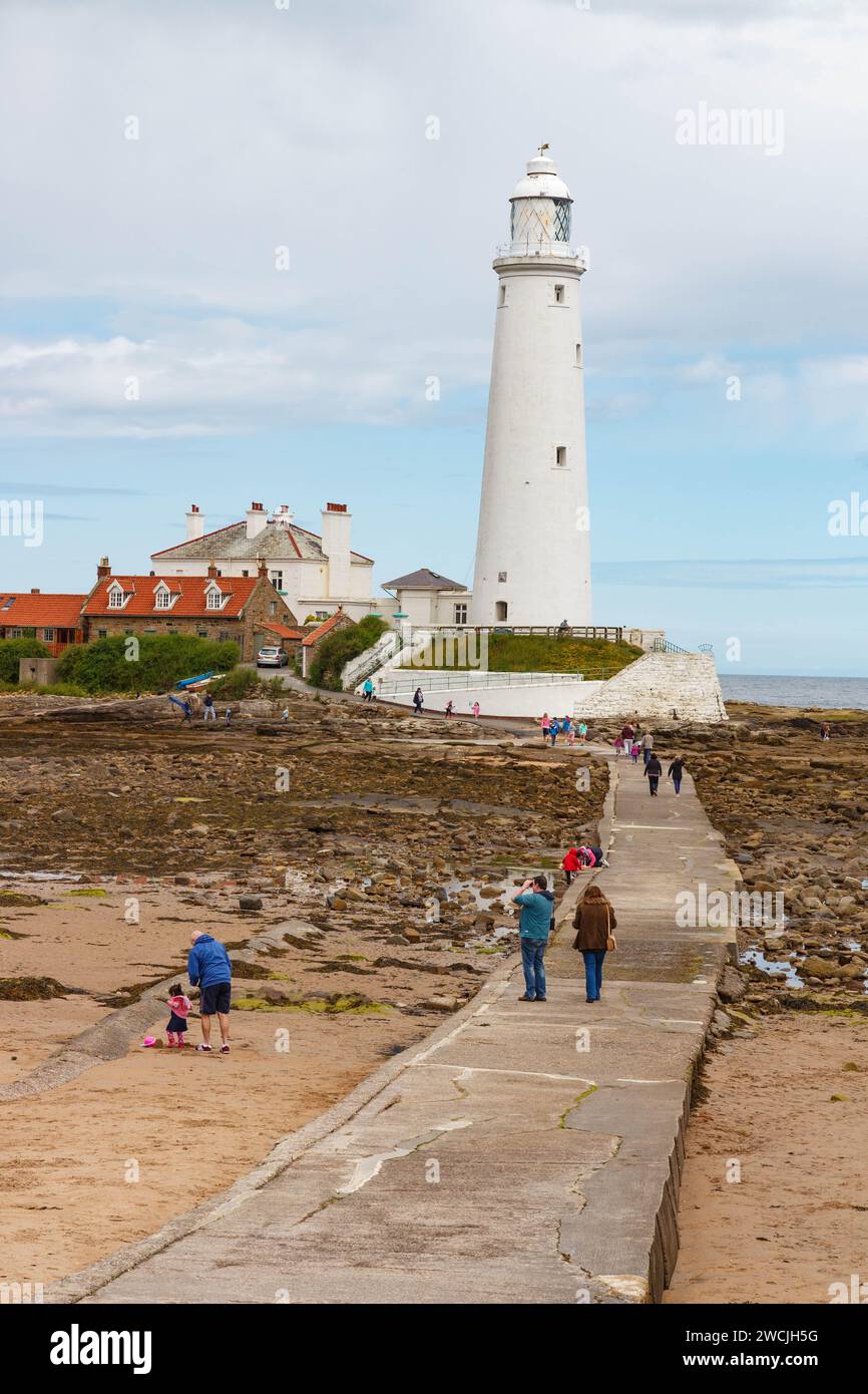 St Mary's lighthouse and causeway, Northumberland Stock Photo - Alamy