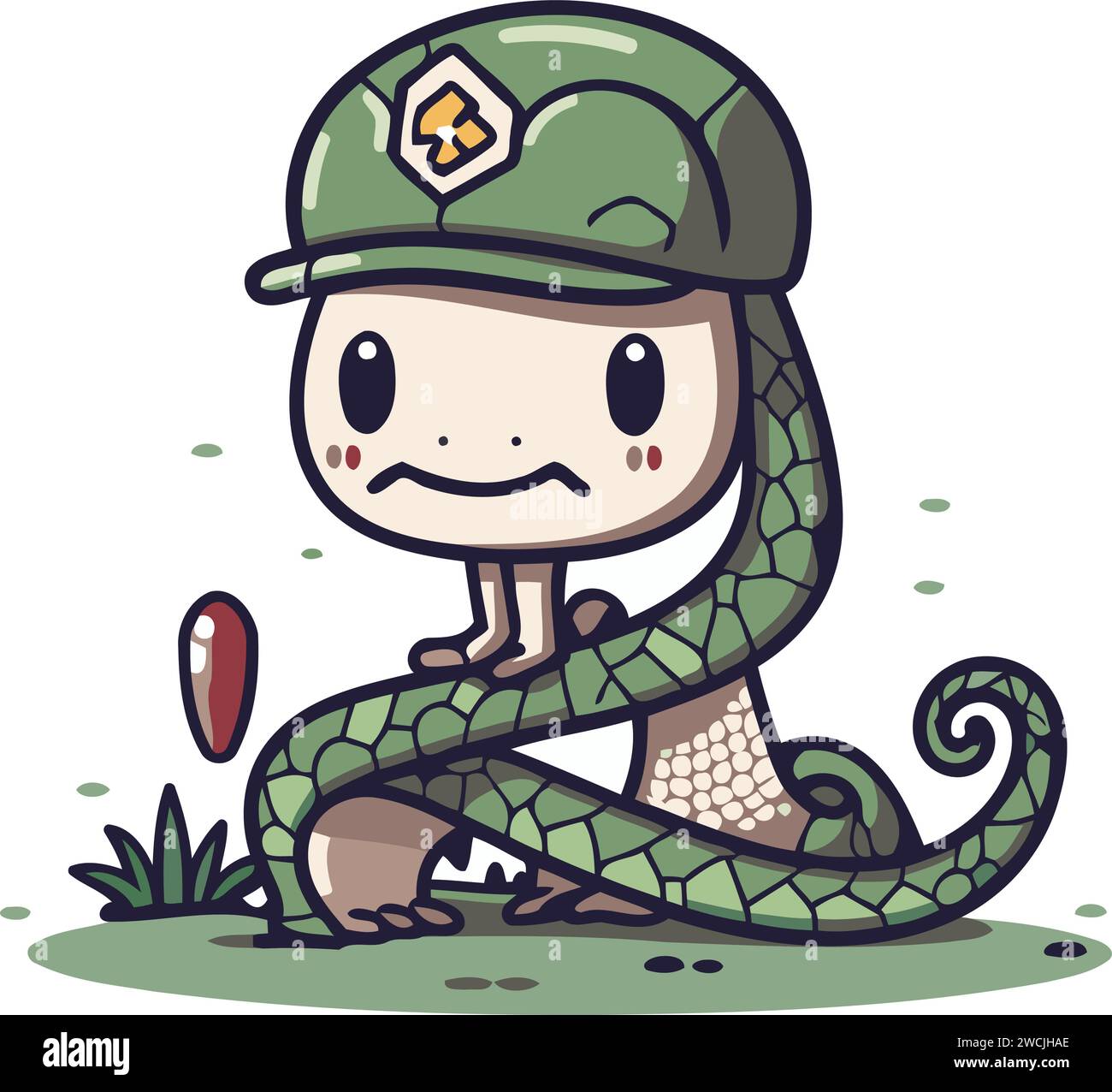 Cartoon snake with a soldiers cap. Vector illustration on white ...