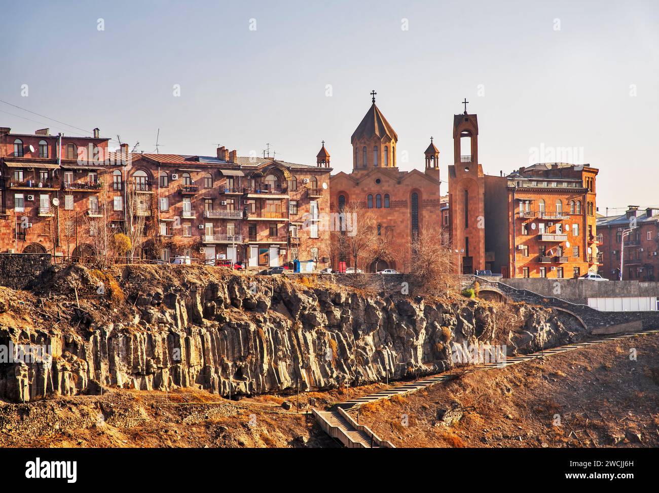 Hrazdan river valley and Saint Sarkis Cathedral in Yerevan. Armenia ...