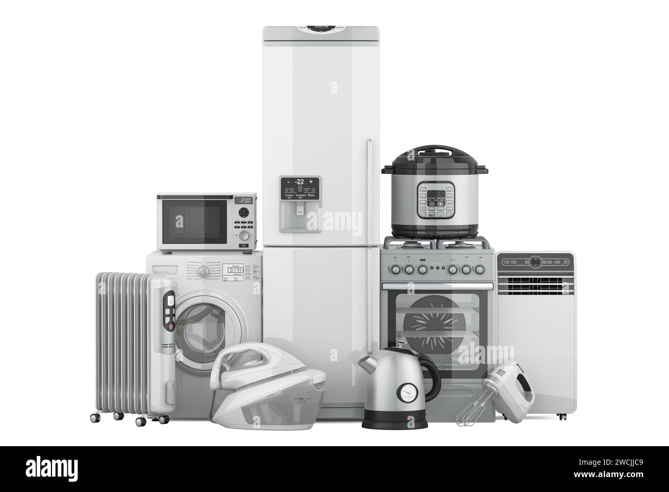 Collection of kitchen and household appliances, 3D rendering isolated ...